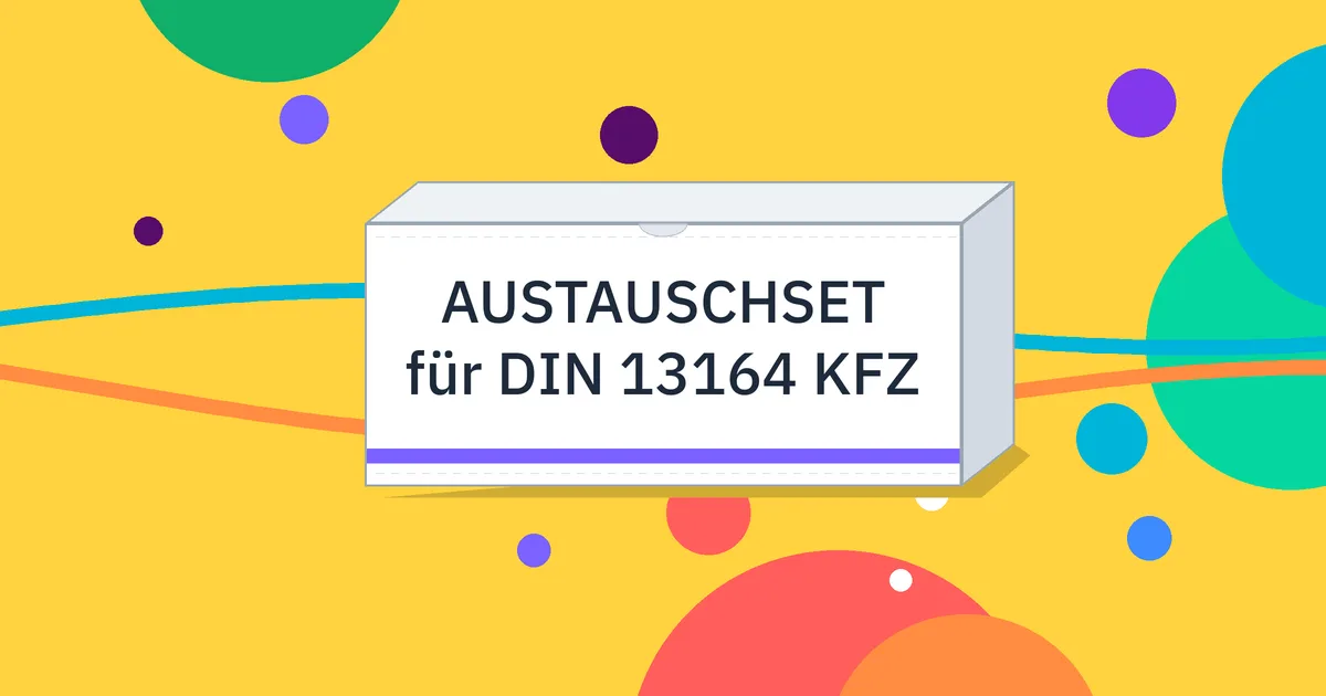 Symbolbild: Packung mit der Aufschrift AUSTAUSCHSET für DIN 13164 KFZ (PZN 05383974) – Verfügbarkeit und Bezug in Apotheken in Frankfurt am Main