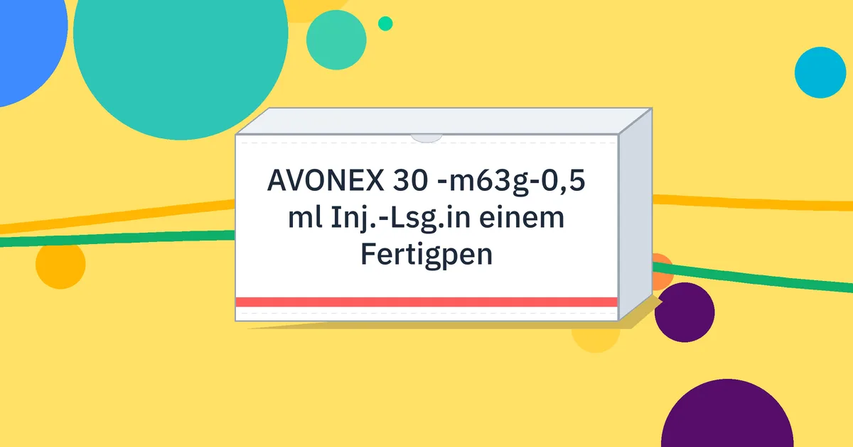 Symbolbild: Packung mit der Aufschrift AVONEX 30 -m63g-0,5 ml Inj.-Lsg.in einem Fertigpen (PZN 15389943) – Verfügbarkeit und Bezug in Apotheken in Frankfurt am Main