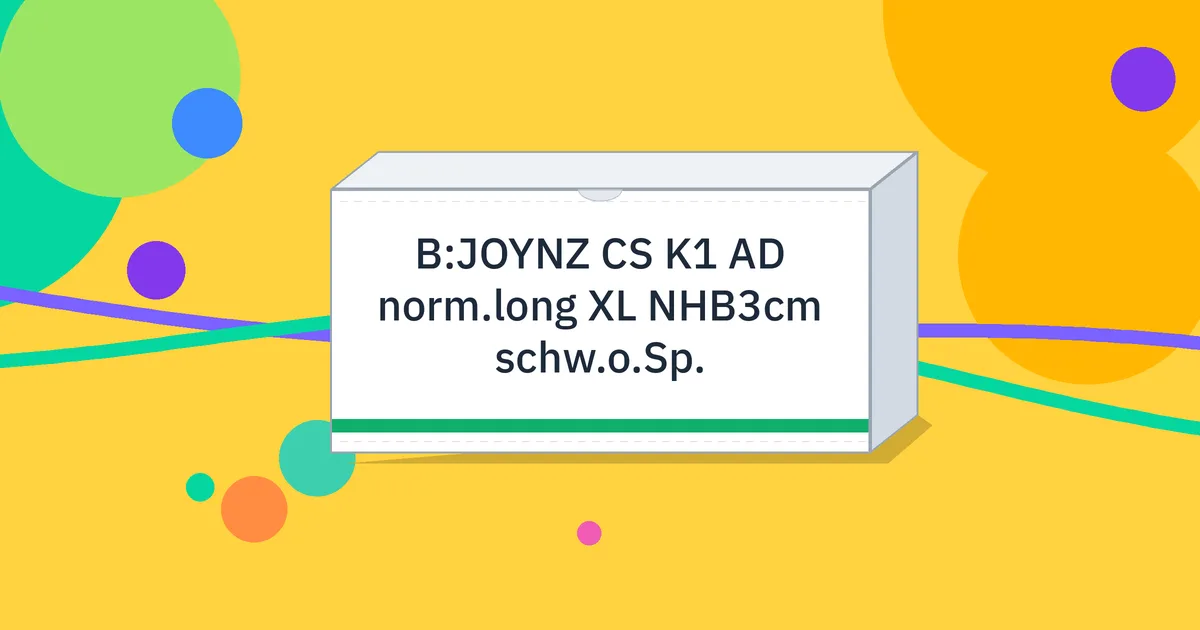 Symbolbild: Packung mit der Aufschrift B:JOYNZ CS K1 AD norm.long XL NHB3cm schw.o.Sp. (PZN 20526678) – Verfügbarkeit und Bezug in Apotheken in Frankfurt am Main