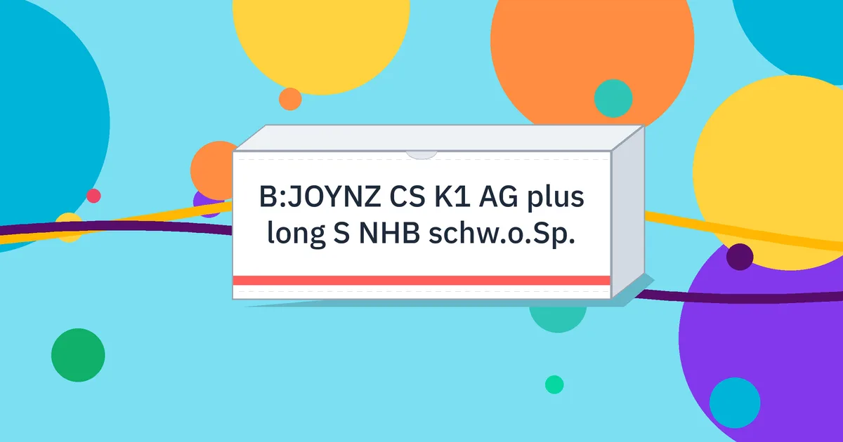 Symbolbild: Packung mit der Aufschrift B:JOYNZ CS K1 AG plus long S NHB schw.o.Sp. (PZN 20531277) – Verfügbarkeit und Bezug in Apotheken in Frankfurt am Main