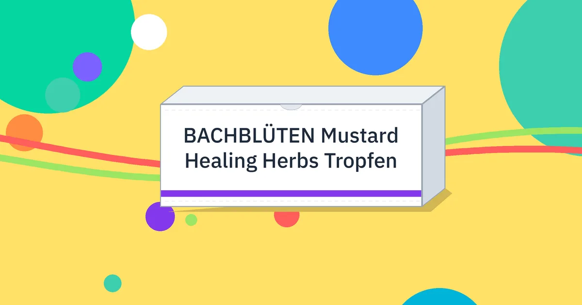 Symbolbild: Packung mit der Aufschrift BACHBLÜTEN Mustard Healing Herbs Tropfen (PZN 07364969) – Verfügbarkeit und Bezug in Apotheken in Frankfurt am Main