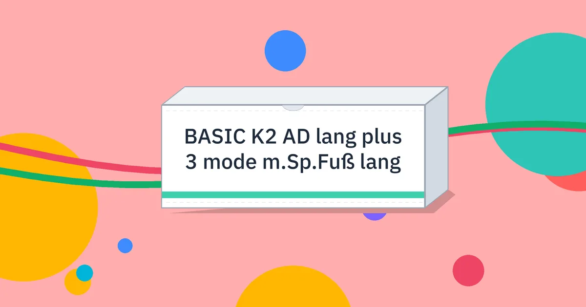 Symbolbild: Packung mit der Aufschrift BASIC K2 AD lang plus 3 mode m.Sp.Fuß lang (PZN 20264652) – Verfügbarkeit und Bezug in Apotheken in Frankfurt am Main