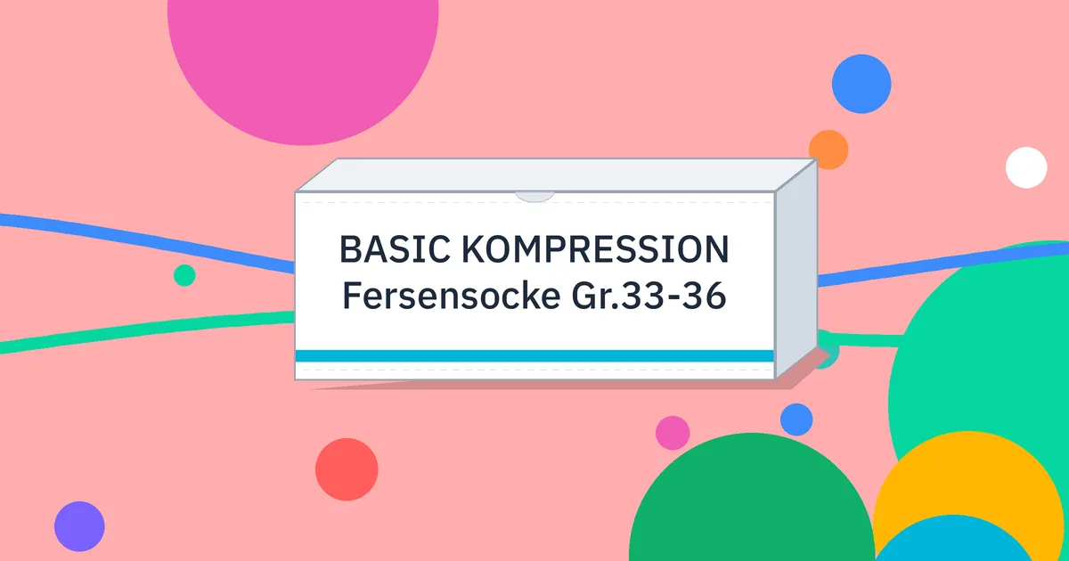 Symbolbild: Packung mit der Aufschrift BASIC KOMPRESSION Fersensocke Gr.33-36 (PZN 15381232) – Verfügbarkeit und Bezug in Apotheken in Frankfurt am Main