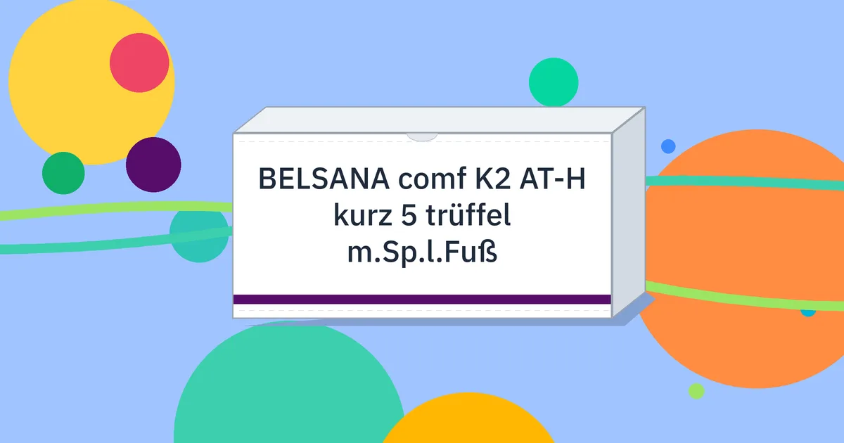 Symbolbild: Packung mit der Aufschrift BELSANA comf K2 AT-H kurz 5 trüffel m.Sp.l.Fuß (PZN 12331280) – Verfügbarkeit und Bezug in Apotheken in Frankfurt am Main
