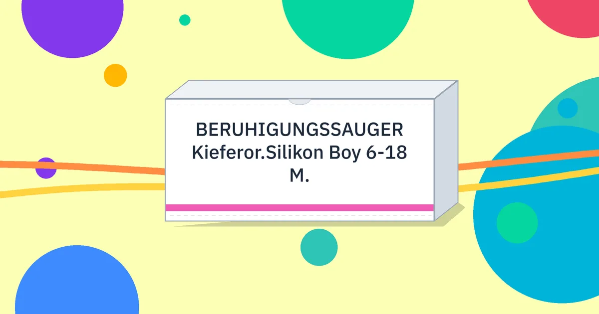 Symbolbild: Packung mit der Aufschrift BERUHIGUNGSSAUGER Kieferor.Silikon Boy 6-18 M. (PZN 10998672) – Verfügbarkeit und Bezug in Apotheken in Frankfurt am Main