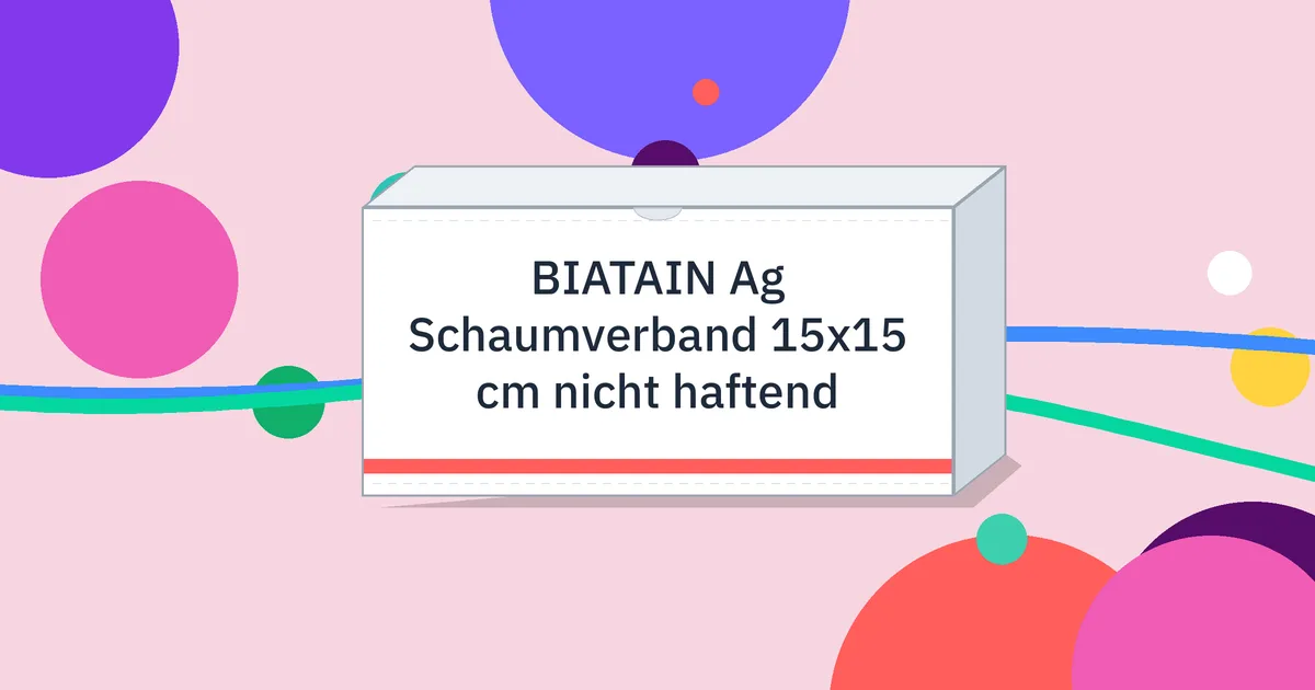 Symbolbild: Packung mit der Aufschrift BIATAIN Ag Schaumverband 15x15 cm nicht haftend (PZN 13902603) – Verfügbarkeit und Bezug in Apotheken in Frankfurt am Main