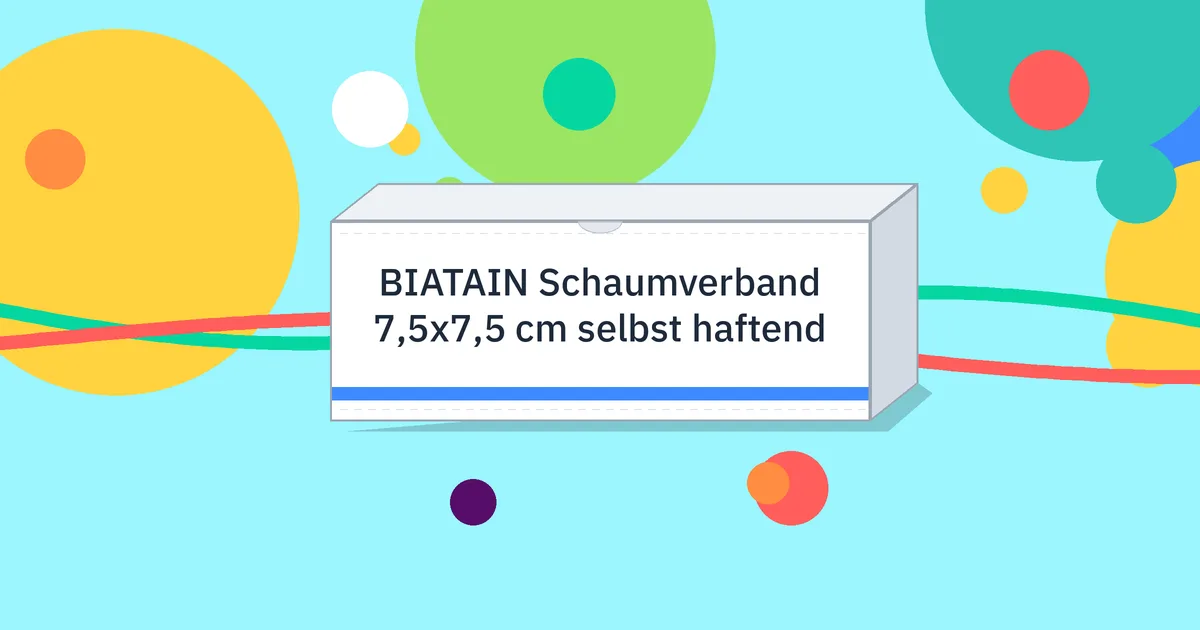Symbolbild: Packung mit der Aufschrift BIATAIN Schaumverband 7,5x7,5 cm selbst haftend (PZN 19899902) – Verfügbarkeit und Bezug in Apotheken in Frankfurt am Main