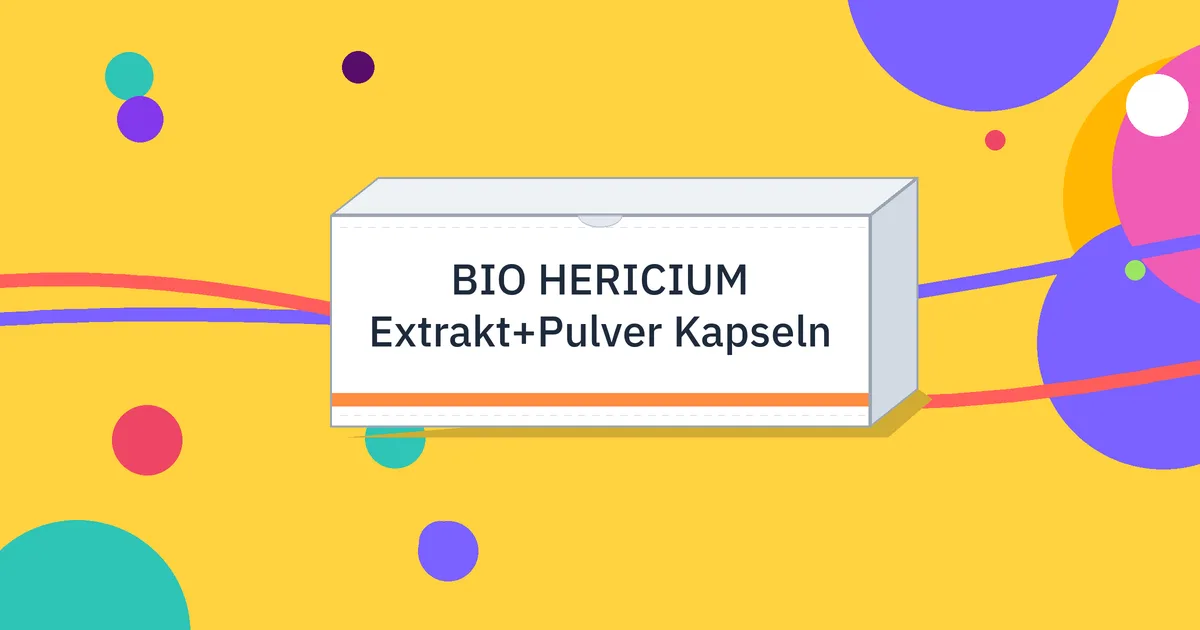 Symbolbild: Packung mit der Aufschrift BIO HERICIUM Extrakt+Pulver Kapseln (PZN 17566415) – Verfügbarkeit und Bezug in Apotheken in Frankfurt am Main