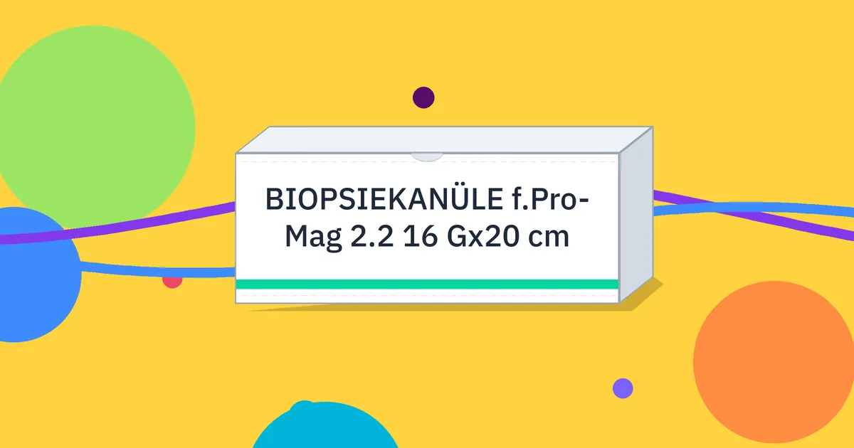 Symbolbild: Packung mit der Aufschrift BIOPSIEKANÜLE f.Pro-Mag 2.2 16 Gx20 cm (PZN 04507598) – Verfügbarkeit und Bezug in Apotheken in Frankfurt am Main