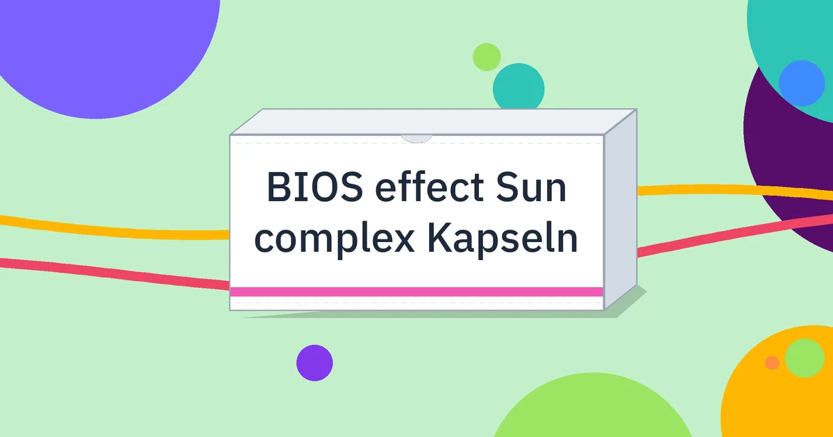 Symbolbild: Packung mit der Aufschrift BIOS effect Sun complex Kapseln (PZN 10145828) – Verfügbarkeit und Bezug in Apotheken in Frankfurt am Main