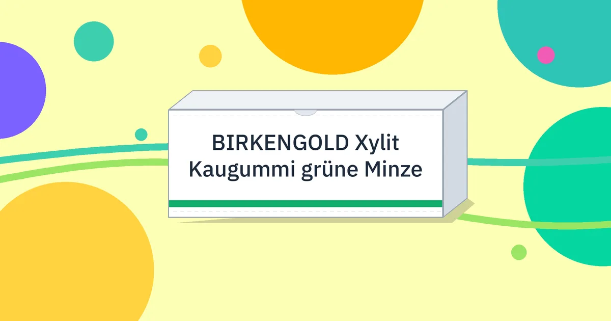 Symbolbild: Packung mit der Aufschrift BIRKENGOLD Xylit Kaugummi grüne Minze (PZN 19290408) – Verfügbarkeit und Bezug in Apotheken in Frankfurt am Main