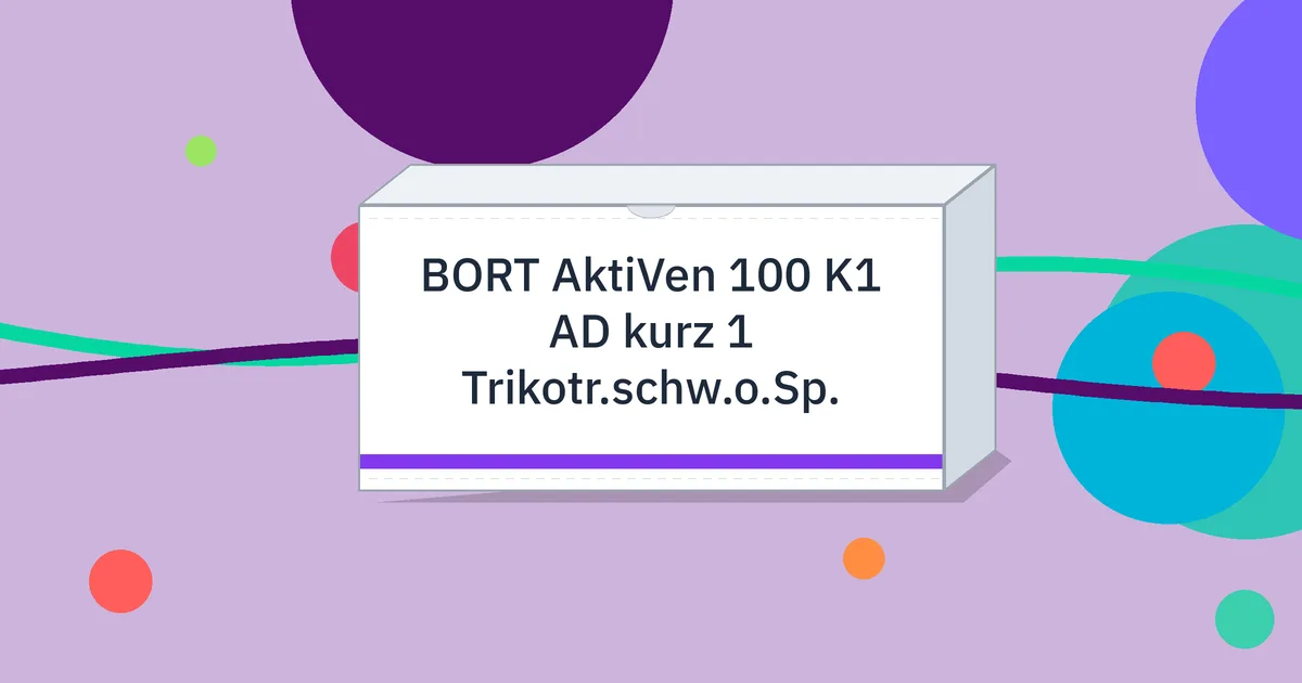 Symbolbild: Packung mit der Aufschrift BORT AktiVen 100 K1 AD kurz 1 Trikotr.schw.o.Sp. (PZN 14386931) – Verfügbarkeit und Bezug in Apotheken in Frankfurt am Main