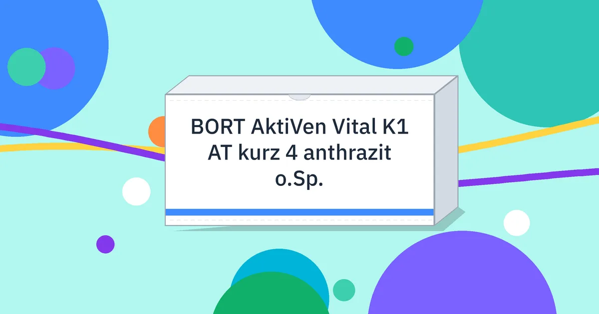 Symbolbild: Packung mit der Aufschrift BORT AktiVen Vital K1 AT kurz 4 anthrazit o.Sp. (PZN 13742453) – Verfügbarkeit und Bezug in Apotheken in Frankfurt am Main