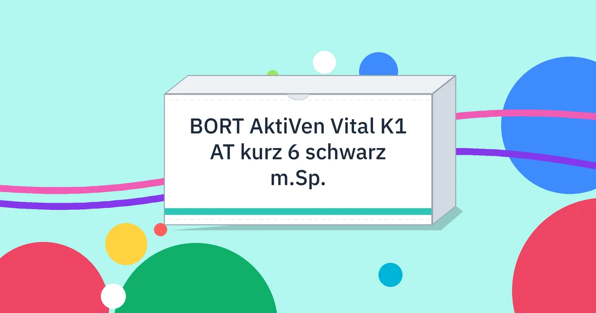 Symbolbild: Packung mit der Aufschrift BORT AktiVen Vital K1 AT kurz 6 schwarz m.Sp. (PZN 13739965) – Verfügbarkeit und Bezug in Apotheken in Frankfurt am Main