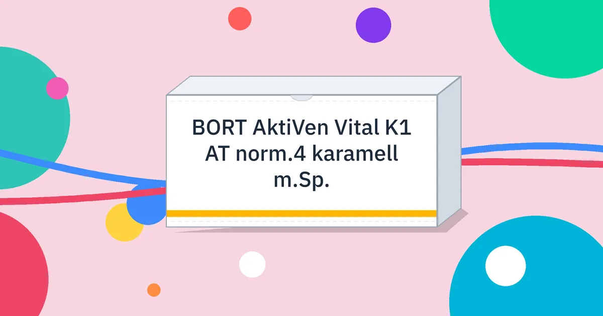 Symbolbild: Packung mit der Aufschrift BORT AktiVen Vital K1 AT norm.4 karamell m.Sp. (PZN 13737096) – Verfügbarkeit und Bezug in Apotheken in Frankfurt am Main