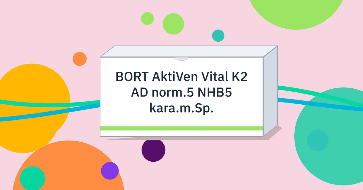 Symbolbild: Packung mit der Aufschrift BORT AktiVen Vital K2 AD norm.5 NHB5 kara.m.Sp. (PZN 17492964) – Verfügbarkeit und Bezug in Apotheken in Frankfurt am Main