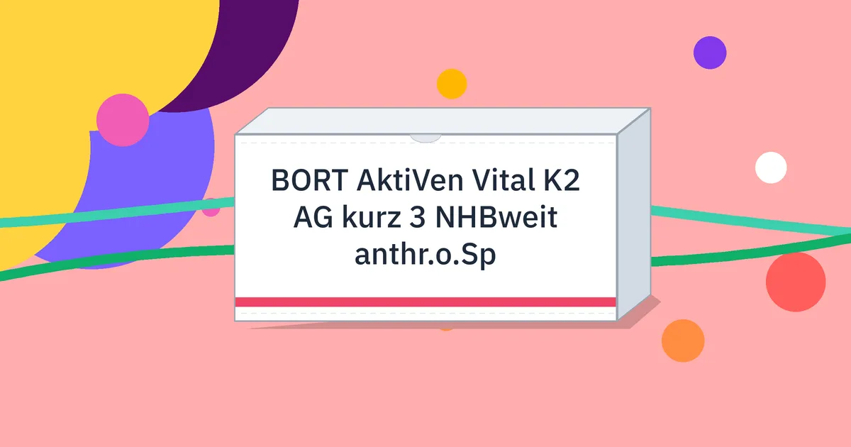 Symbolbild: Packung mit der Aufschrift BORT AktiVen Vital K2 AG kurz 3 NHBweit anthr.o.Sp (PZN 13734399) – Verfügbarkeit und Bezug in Apotheken in Frankfurt am Main