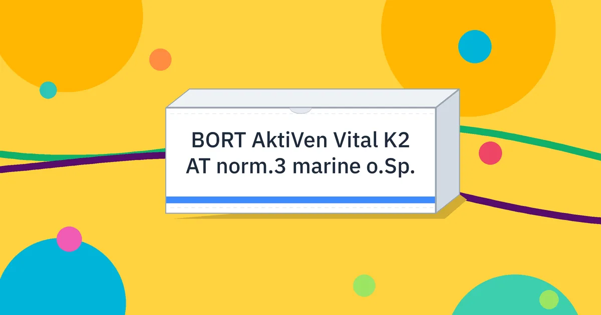 Symbolbild: Packung mit der Aufschrift BORT AktiVen Vital K2 AT norm.3 marine o.Sp. (PZN 13741672) – Verfügbarkeit und Bezug in Apotheken in Frankfurt am Main