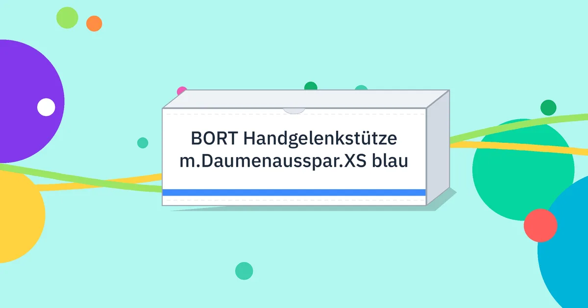 Symbolbild: Packung mit der Aufschrift BORT Handgelenkstütze m.Daumenausspar.XS blau (PZN 04547126) – Verfügbarkeit und Bezug in Apotheken in Frankfurt am Main