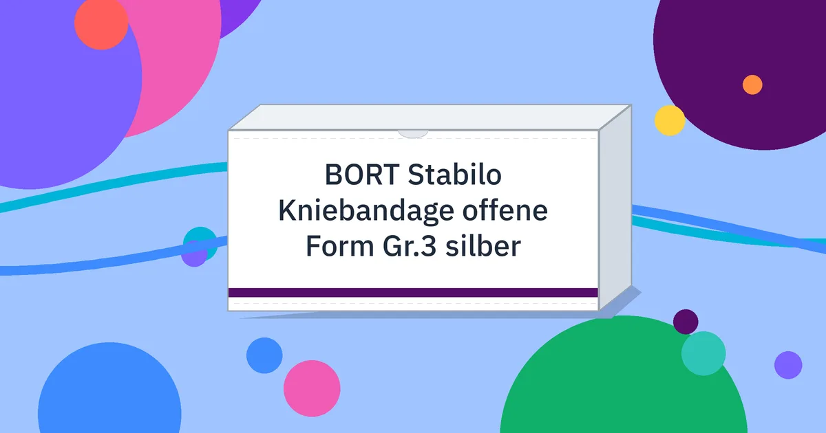 Symbolbild: Packung mit der Aufschrift BORT Stabilo Kniebandage offene Form Gr.3 silber (PZN 15257012) – Verfügbarkeit und Bezug in Apotheken in Frankfurt am Main