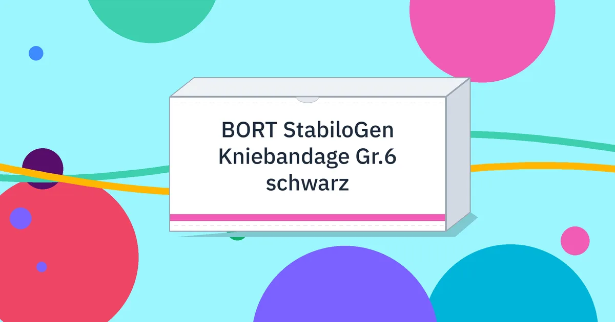 Symbolbild: Packung mit der Aufschrift BORT StabiloGen Kniebandage Gr.6 schwarz (PZN 16846934) – Verfügbarkeit und Bezug in Apotheken in Frankfurt am Main