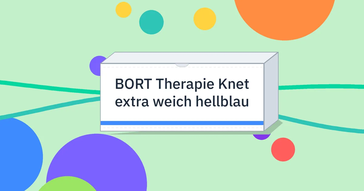 Symbolbild: Packung mit der Aufschrift BORT Therapie Knet extra weich hellblau (PZN 04384144) – Verfügbarkeit und Bezug in Apotheken in Frankfurt am Main