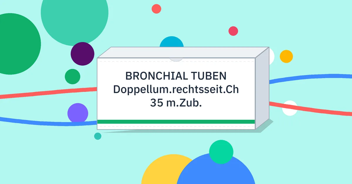 Symbolbild: Packung mit der Aufschrift BRONCHIAL TUBEN Doppellum.rechtsseit.Ch 35 m.Zub. (PZN 01226373) – Verfügbarkeit und Bezug in Apotheken in Frankfurt am Main