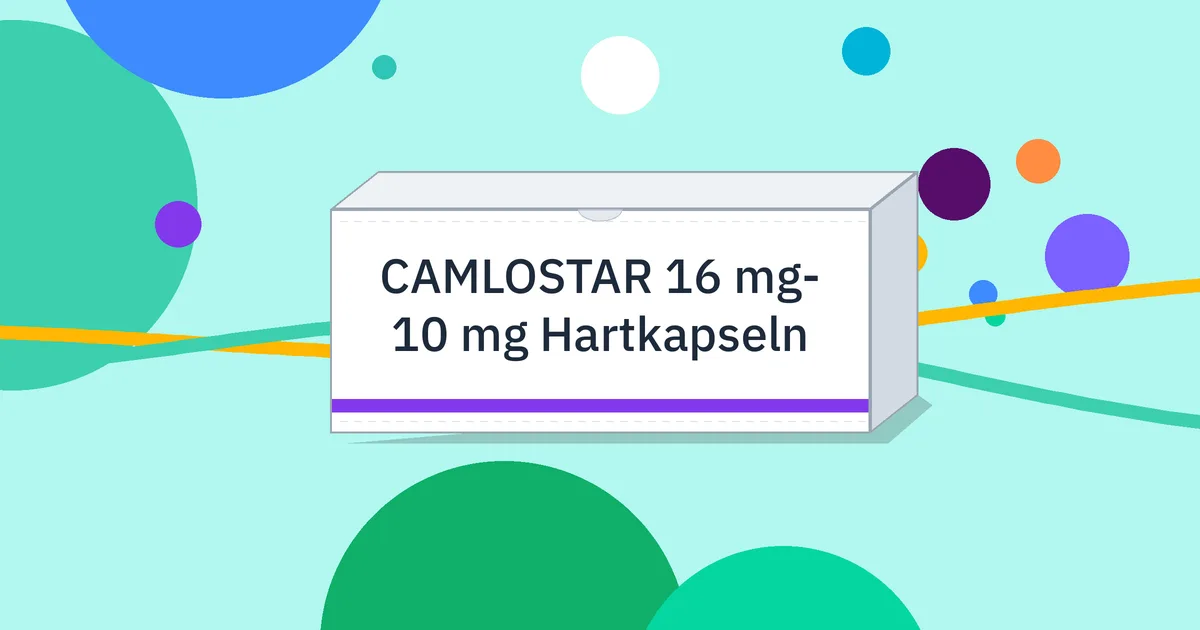 Symbolbild: Packung mit der Aufschrift CAMLOSTAR 16 mg-10 mg Hartkapseln (PZN 12540753) – Verfügbarkeit und Bezug in Apotheken in Frankfurt am Main