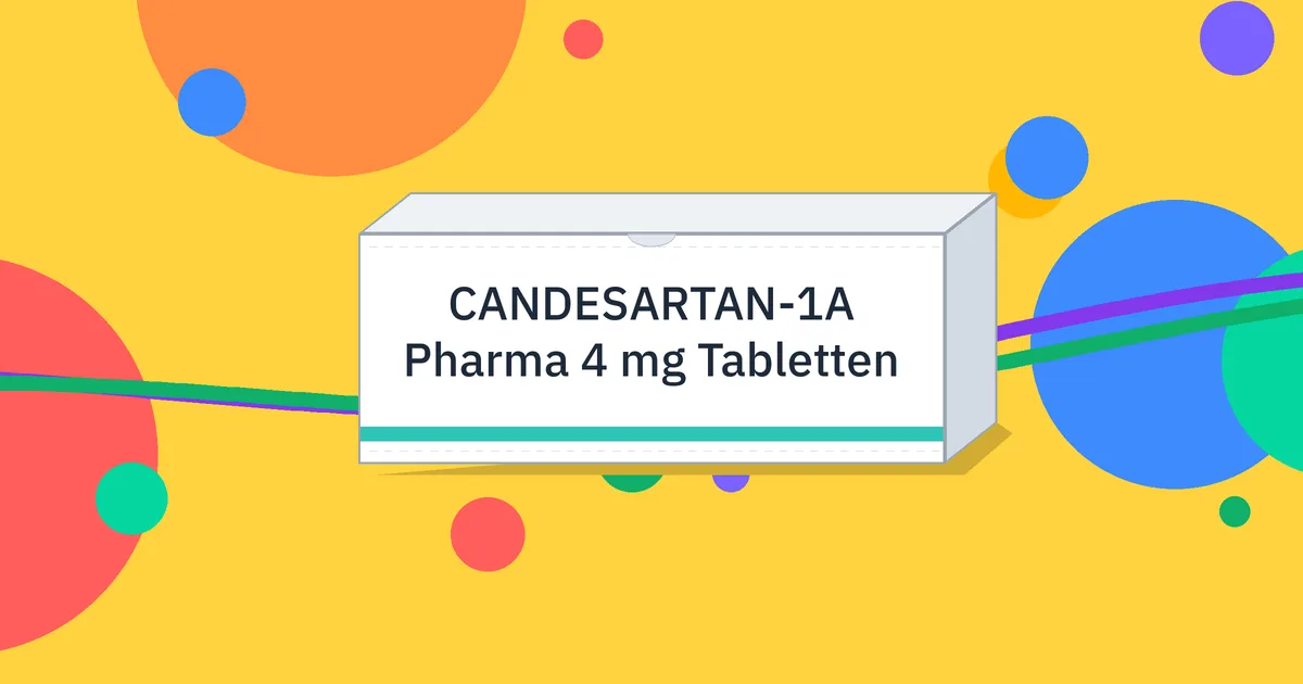 Symbolbild: Packung mit der Aufschrift CANDESARTAN-1A Pharma 4 mg Tabletten (PZN 19126815) – Verfügbarkeit und Bezug in Apotheken in Frankfurt am Main
