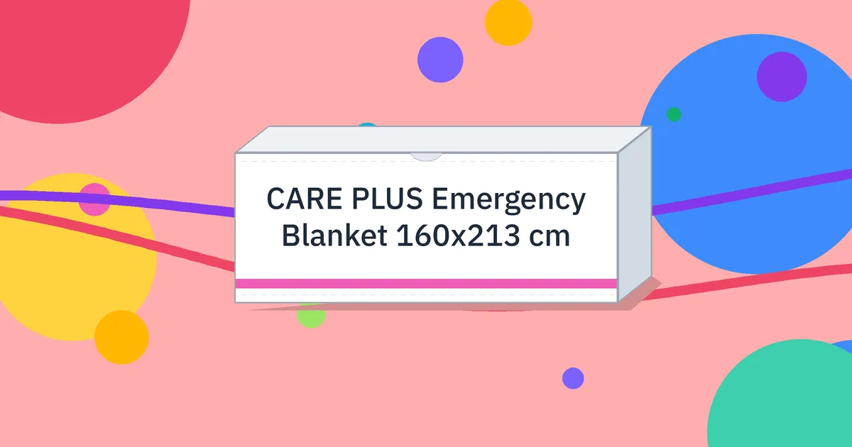 Symbolbild: Packung mit der Aufschrift CARE PLUS Emergency Blanket 160x213 cm (PZN 09893838) – Verfügbarkeit und Bezug in Apotheken in Frankfurt am Main