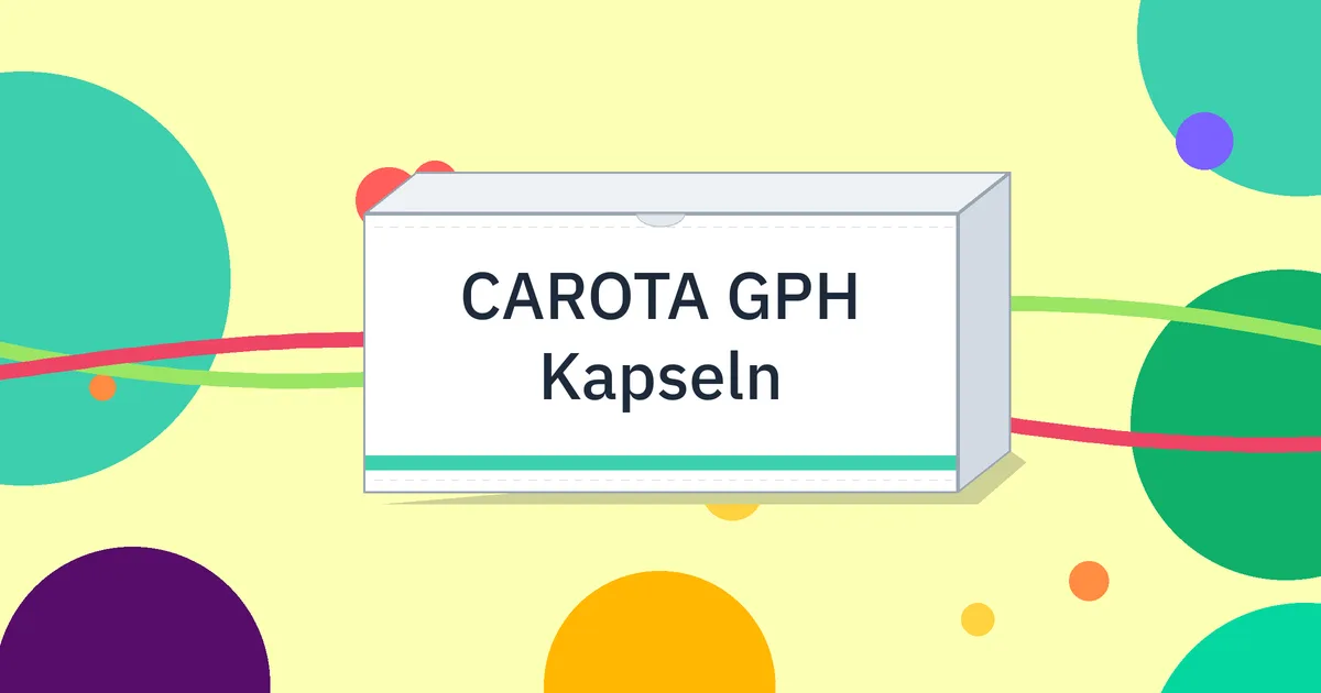 Symbolbild: Packung mit der Aufschrift CAROTA GPH Kapseln (PZN 09323609) – Verfügbarkeit und Bezug in Apotheken in Frankfurt am Main
