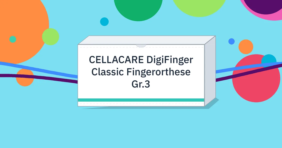 Symbolbild: Packung mit der Aufschrift CELLACARE DigiFinger Classic Fingerorthese Gr.3 (PZN 19148389) – Verfügbarkeit und Bezug in Apotheken in Frankfurt am Main