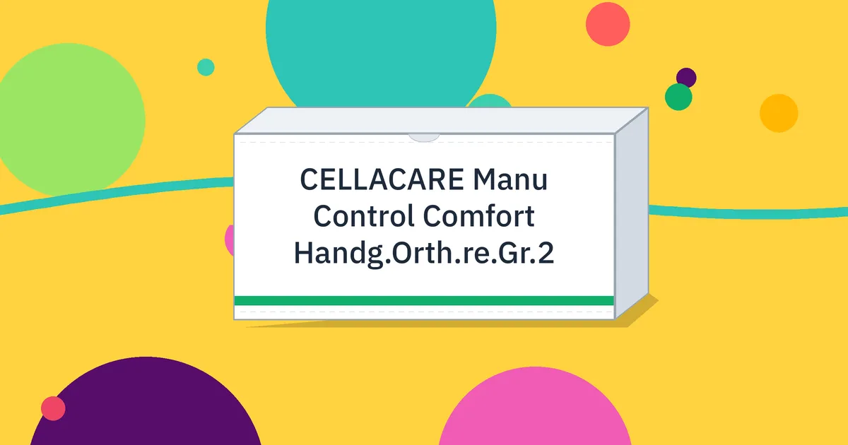 Symbolbild: Packung mit der Aufschrift CELLACARE Manu Control Comfort Handg.Orth.re.Gr.2 (PZN 16738794) – Verfügbarkeit und Bezug in Apotheken in Frankfurt am Main