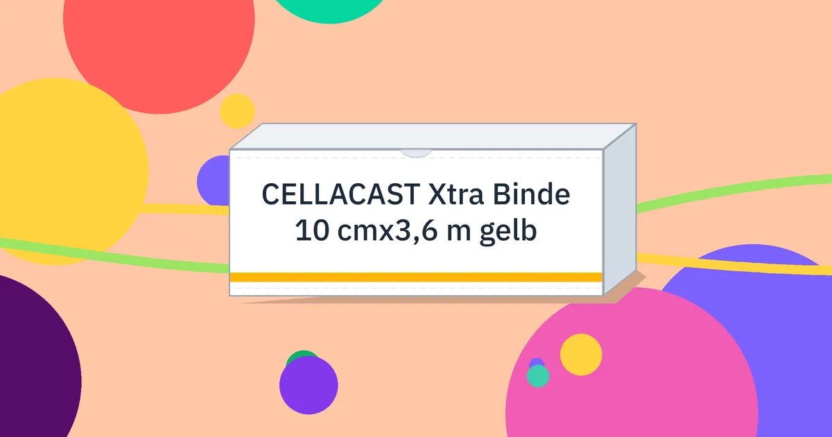 Symbolbild: Packung mit der Aufschrift CELLACAST Xtra Binde 10 cmx3,6 m gelb (PZN 11381904) – Verfügbarkeit und Bezug in Apotheken in Frankfurt am Main