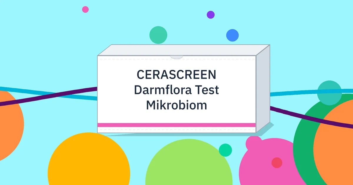 Symbolbild: Packung mit der Aufschrift CERASCREEN Darmflora Test Mikrobiom (PZN 16401391) – Verfügbarkeit und Bezug in Apotheken in Frankfurt am Main