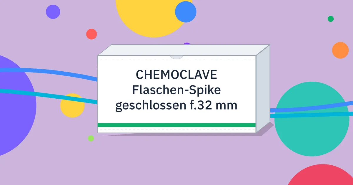Symbolbild: Packung mit der Aufschrift CHEMOCLAVE Flaschen-Spike geschlossen f.32 mm (PZN 19443220) – Verfügbarkeit und Bezug in Apotheken in Frankfurt am Main
