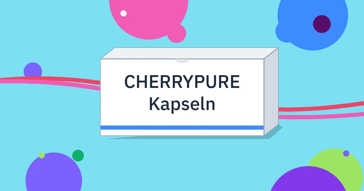 Symbolbild: Packung mit der Aufschrift CHERRYPURE Kapseln (PZN 19808294) – Verfügbarkeit und Bezug in Apotheken in Frankfurt am Main