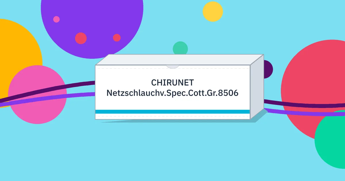 Symbolbild: Packung mit der Aufschrift CHIRUNET Netzschlauchv.Spec.Cott.Gr.8506 (PZN 08536987) – Verfügbarkeit und Bezug in Apotheken in Frankfurt am Main