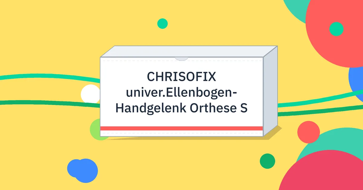 Symbolbild: Packung mit der Aufschrift CHRISOFIX univer.Ellenbogen-Handgelenk Orthese S (PZN 19555054) – Verfügbarkeit und Bezug in Apotheken in Frankfurt am Main