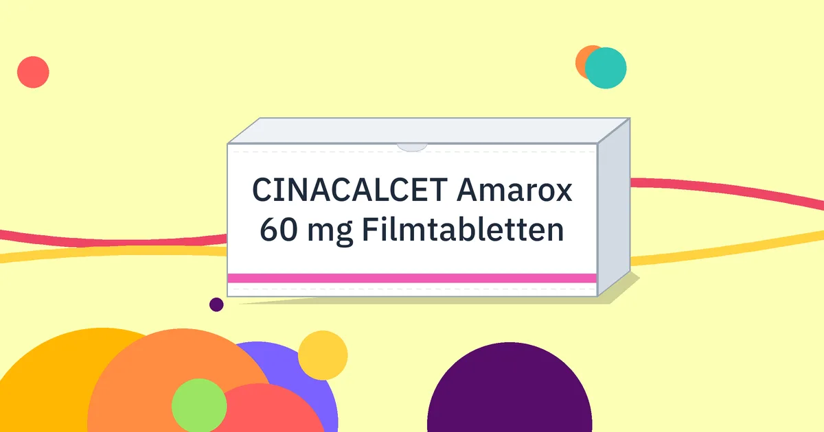 Symbolbild: Packung mit der Aufschrift CINACALCET Amarox 60 mg Filmtabletten (PZN 16817861) – Verfügbarkeit und Bezug in Apotheken in Frankfurt am Main