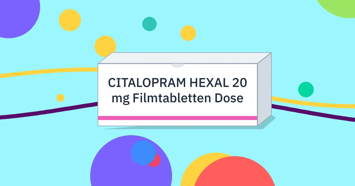 Symbolbild: Packung mit der Aufschrift CITALOPRAM HEXAL 20 mg Filmtabletten Dose (PZN 17420640) – Verfügbarkeit und Bezug in Apotheken in Frankfurt am Main