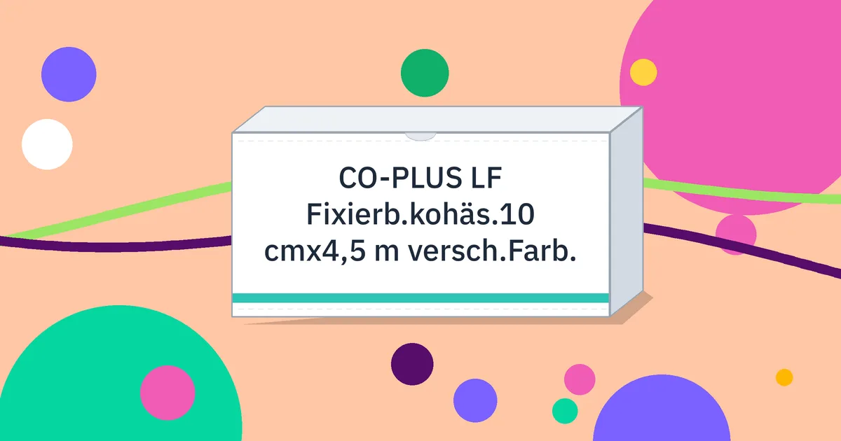Symbolbild: Packung mit der Aufschrift CO-PLUS LF Fixierb.kohäs.10 cmx4,5 m versch.Farb. (PZN 19177787) – Verfügbarkeit und Bezug in Apotheken in Frankfurt am Main
