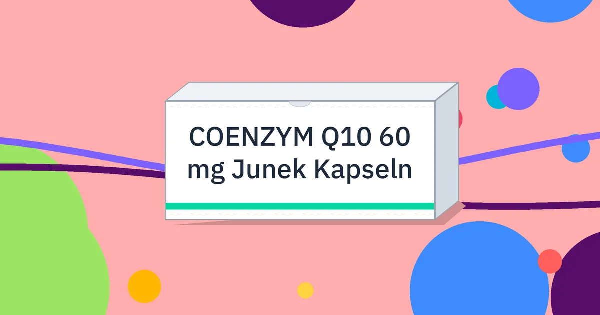 Symbolbild: Packung mit der Aufschrift COENZYM Q10 60 mg Junek Kapseln (PZN 09719945) – Verfügbarkeit und Bezug in Apotheken in Frankfurt am Main