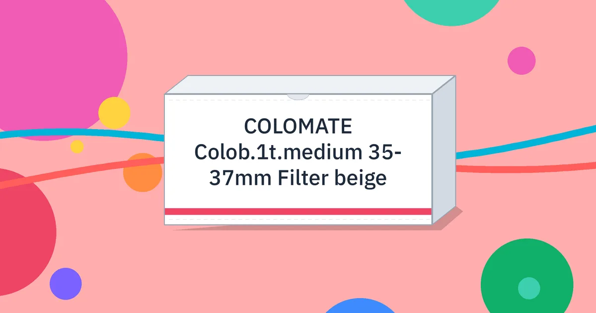 Symbolbild: Packung mit der Aufschrift COLOMATE Colob.1t.medium 35-37mm Filter beige (PZN 10098282) – Verfügbarkeit und Bezug in Apotheken in Frankfurt am Main