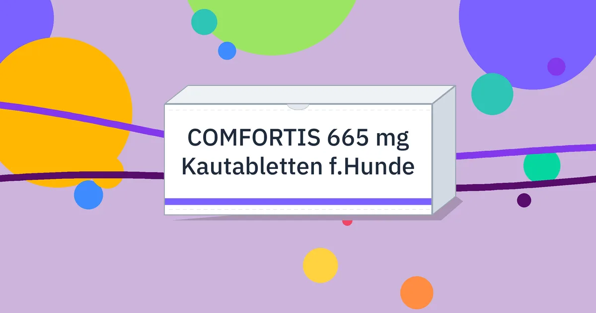 Symbolbild: Packung mit der Aufschrift COMFORTIS 665 mg Kautabletten f.Hunde (PZN 13654424) – Verfügbarkeit und Bezug in Apotheken in Frankfurt am Main