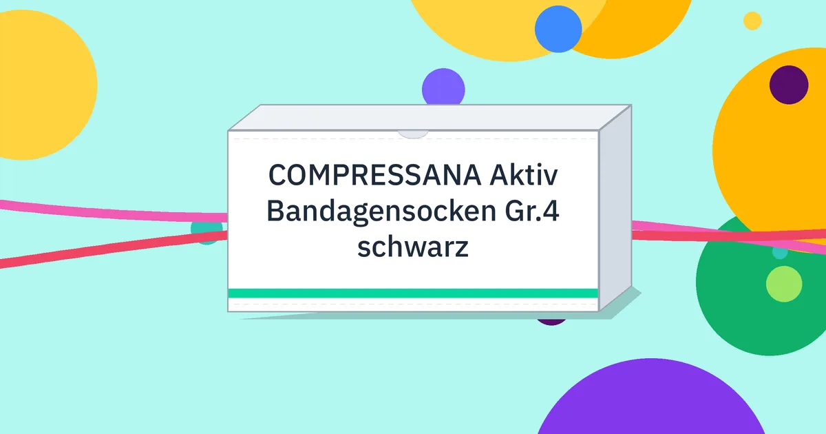 Symbolbild: Packung mit der Aufschrift COMPRESSANA Aktiv Bandagensocken Gr.4 schwarz (PZN 09209859) – Verfügbarkeit und Bezug in Apotheken in Frankfurt am Main