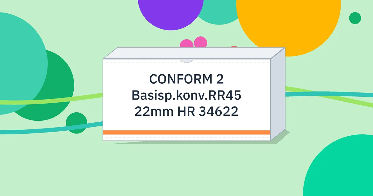 Symbolbild: Packung mit der Aufschrift CONFORM 2 Basisp.konv.RR45 22mm HR 34622 (PZN 04797107) – Verfügbarkeit und Bezug in Apotheken in Frankfurt am Main