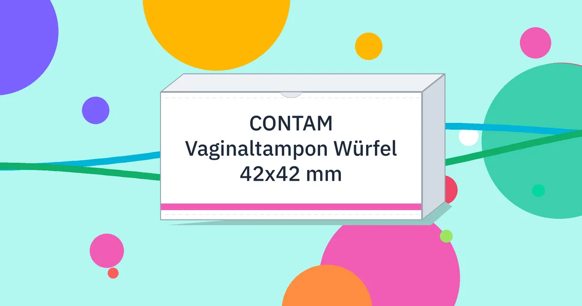 Symbolbild: Packung mit der Aufschrift CONTAM Vaginaltampon Würfel 42x42 mm (PZN 10992675) – Verfügbarkeit und Bezug in Apotheken in Frankfurt am Main