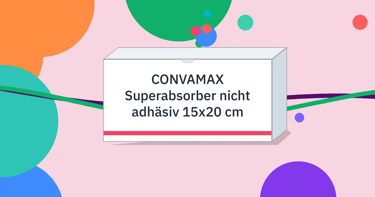 Symbolbild: Packung mit der Aufschrift CONVAMAX Superabsorber nicht adhäsiv 15x20 cm (PZN 20141292) – Verfügbarkeit und Bezug in Apotheken in Frankfurt am Main