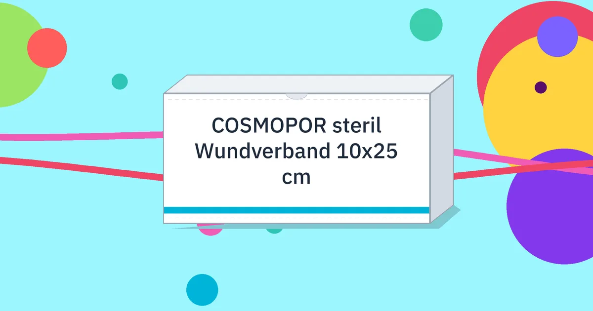 Symbolbild: Packung mit der Aufschrift COSMOPOR steril Wundverband 10x25 cm (PZN 17481943) – Verfügbarkeit und Bezug in Apotheken in Frankfurt am Main